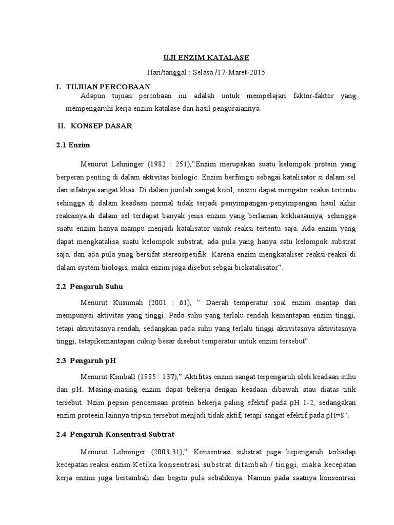 Uji Enzim Katalase | PDF | Sains & Matematika