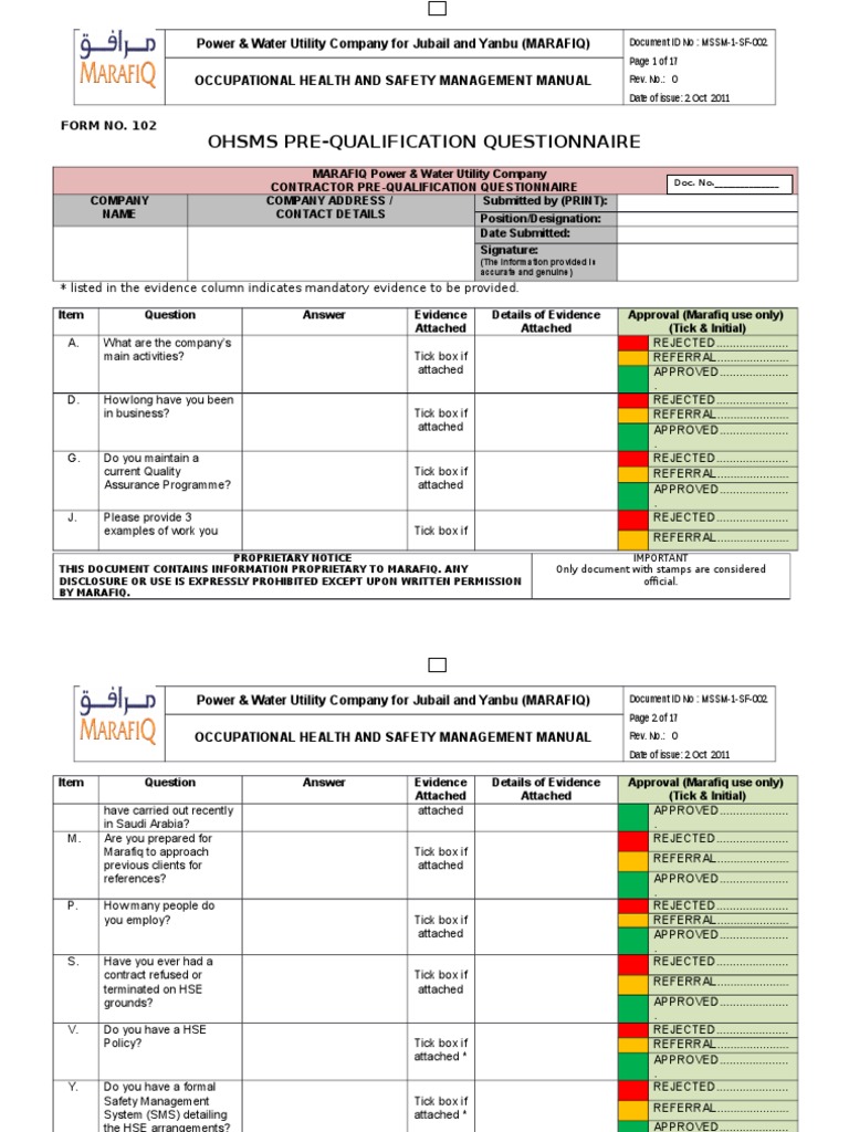 9form Ohsms Prequalification Questionnaire | Download Free PDF ...