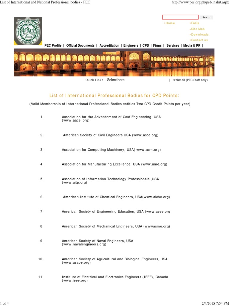 International CPD Points Bodies List | PDF | Institute Of Electrical ...
