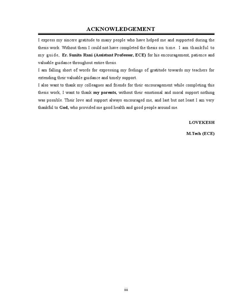 Acknowledgement: Lovekesh M.Tech (ECE) | PDF | Career & Growth