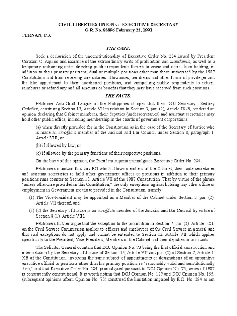 Civil Liberties Unioin vs. Exec. Sec. | PDF | Constitution | Cabinet ...