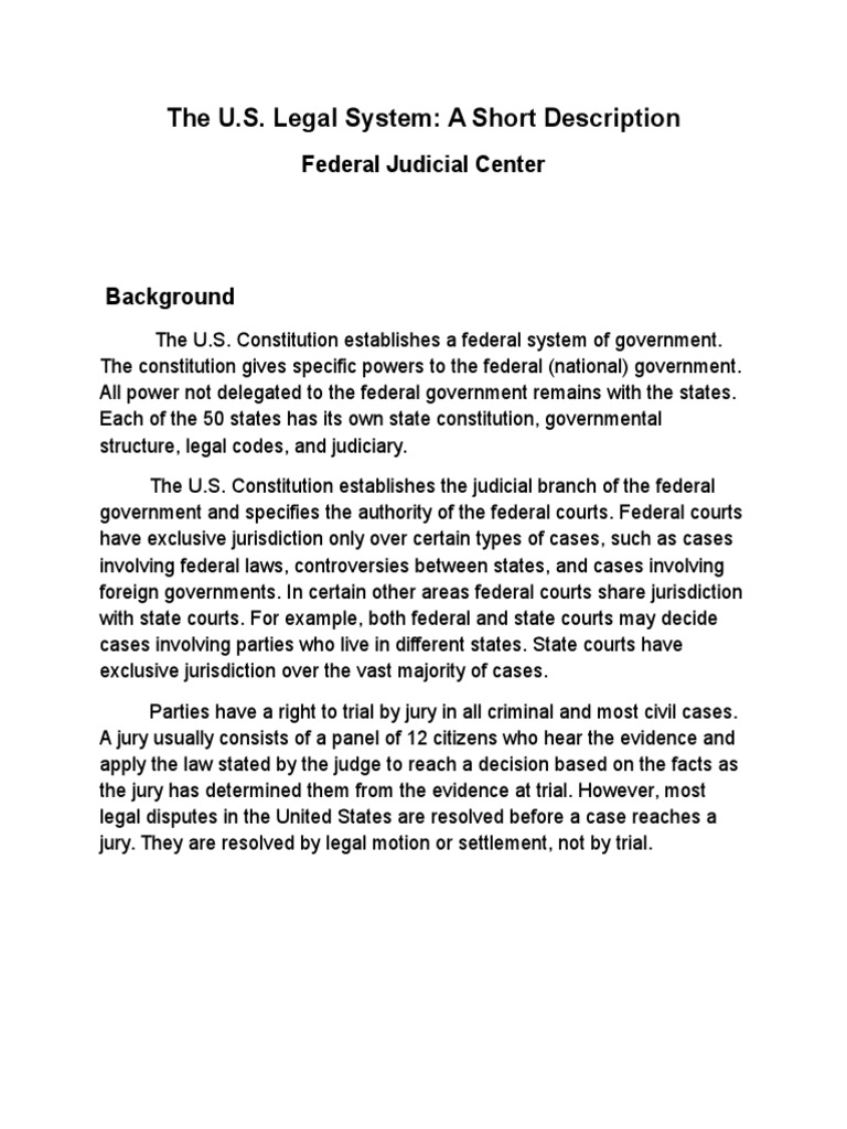 The U.S. Legal System: A Short Description: Federal Judicial Center ...