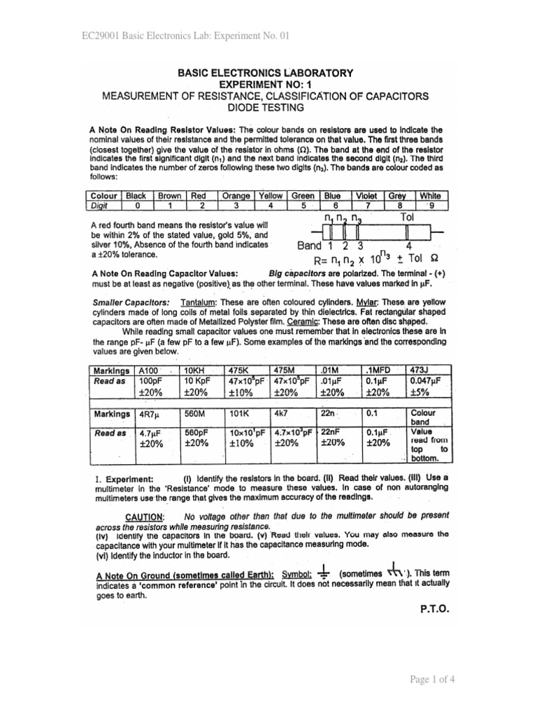 EC29001 Basic Electronics Lab: Experiment No. 01 | PDF