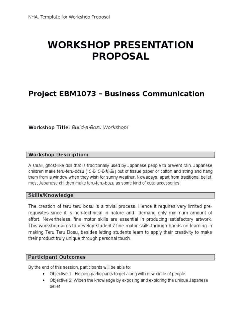 Workshop Presentation Proposal: Project EBM1073 - Business ...