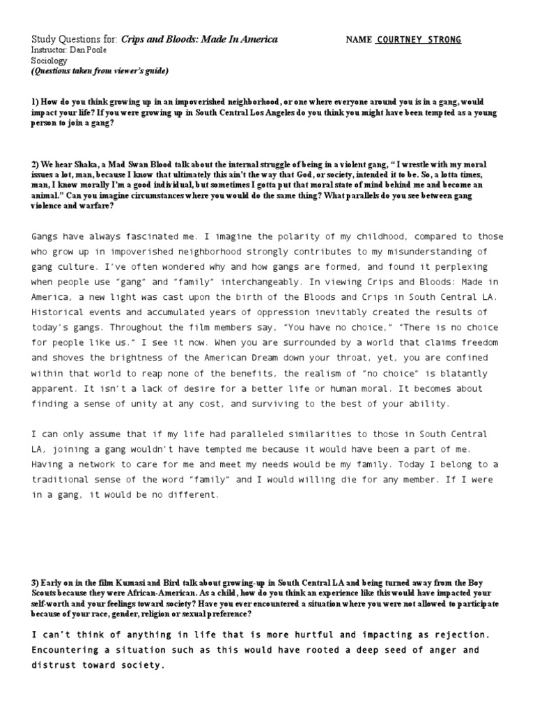 Study Questions For Crips and Bloods | PDF | Crime Thriller | Religion ...