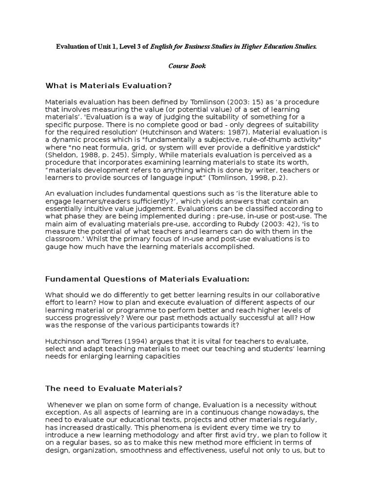 Materials Evaluation | PDF | Language Education | Evaluation