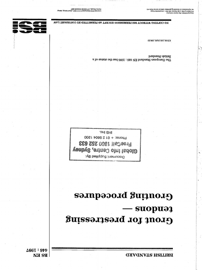 BS en 446 1997 Grout For Prestressing Tendons - Grouting Procedures | PDF