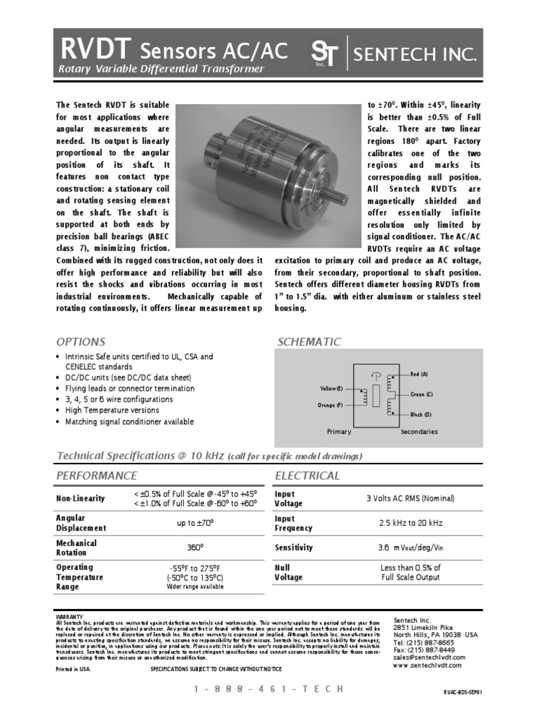 Rotary Variable Differential Transformer (RVDT) Sensors: Technical ...