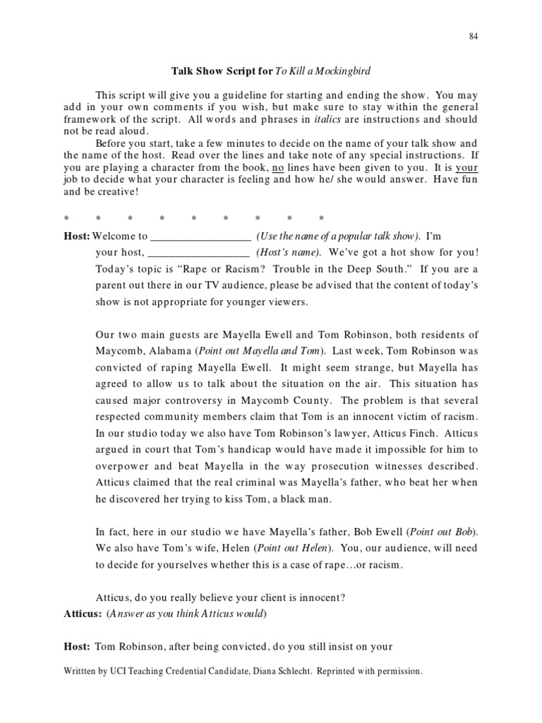 talk-show-script-sample-to-kill-a-mockingbird-violence