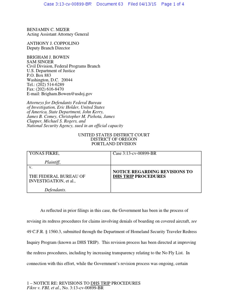 No Fly List Notification | PDF | United States Department Of Homeland ...