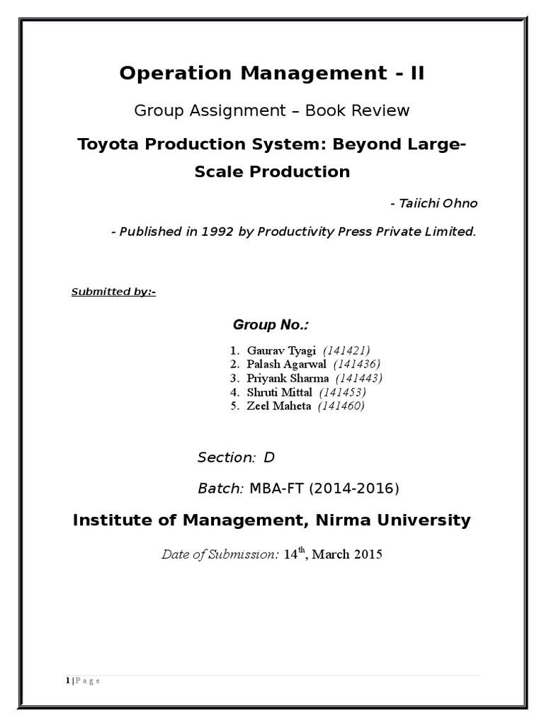Toyota Production System | PDF | Lean Manufacturing | Operations Management