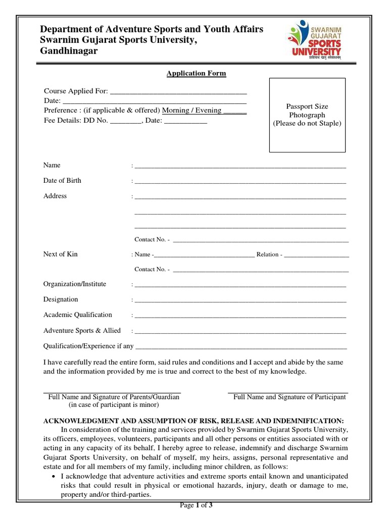 Sports Climbing Appli Form | PDF | Indemnity | Justice