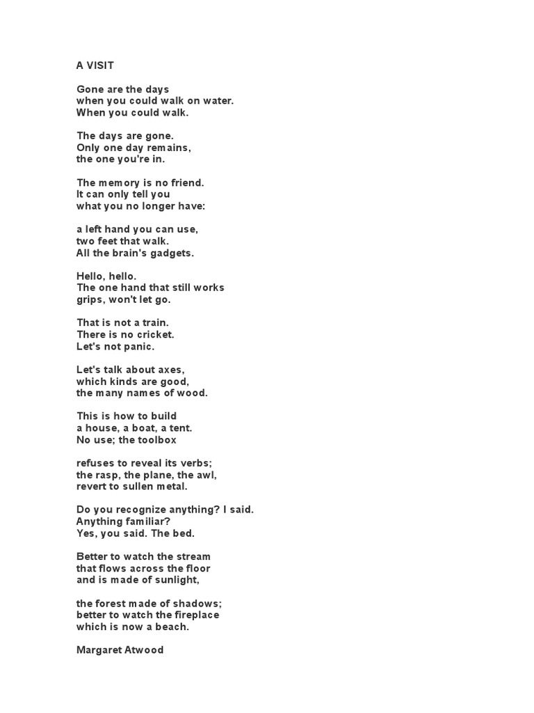 A Visit Margaret Atwood Poem | PDF