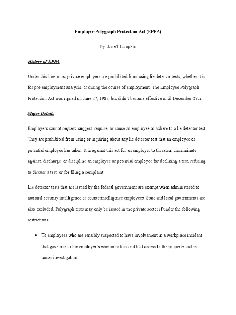 Employee Polygraph Protection Act (Eppa) | PDF | Polygraph | Employment
