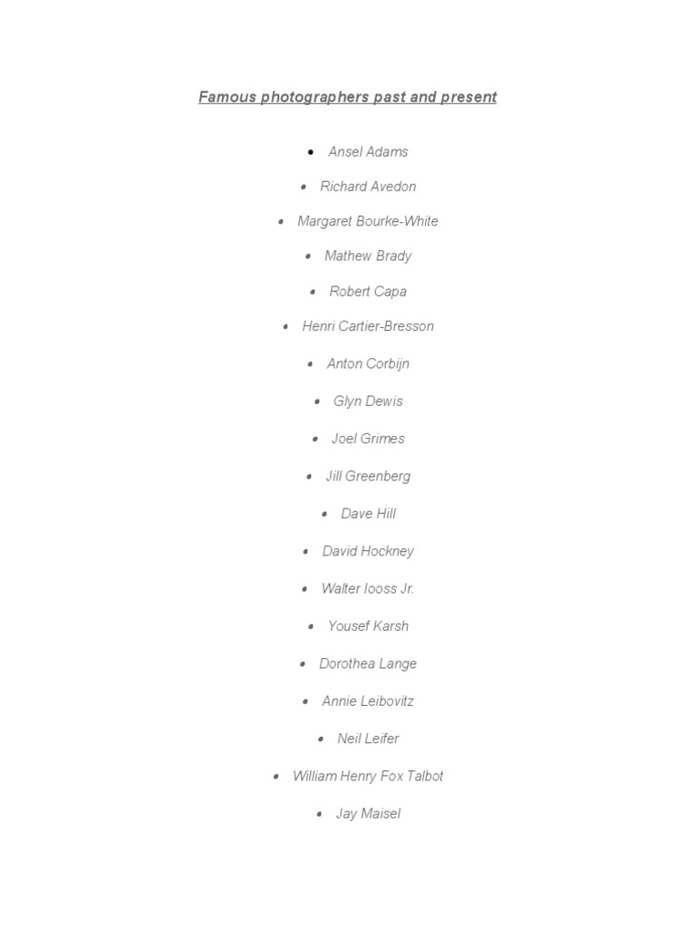 Iconic Photographers: A Timeless List | PDF | Art