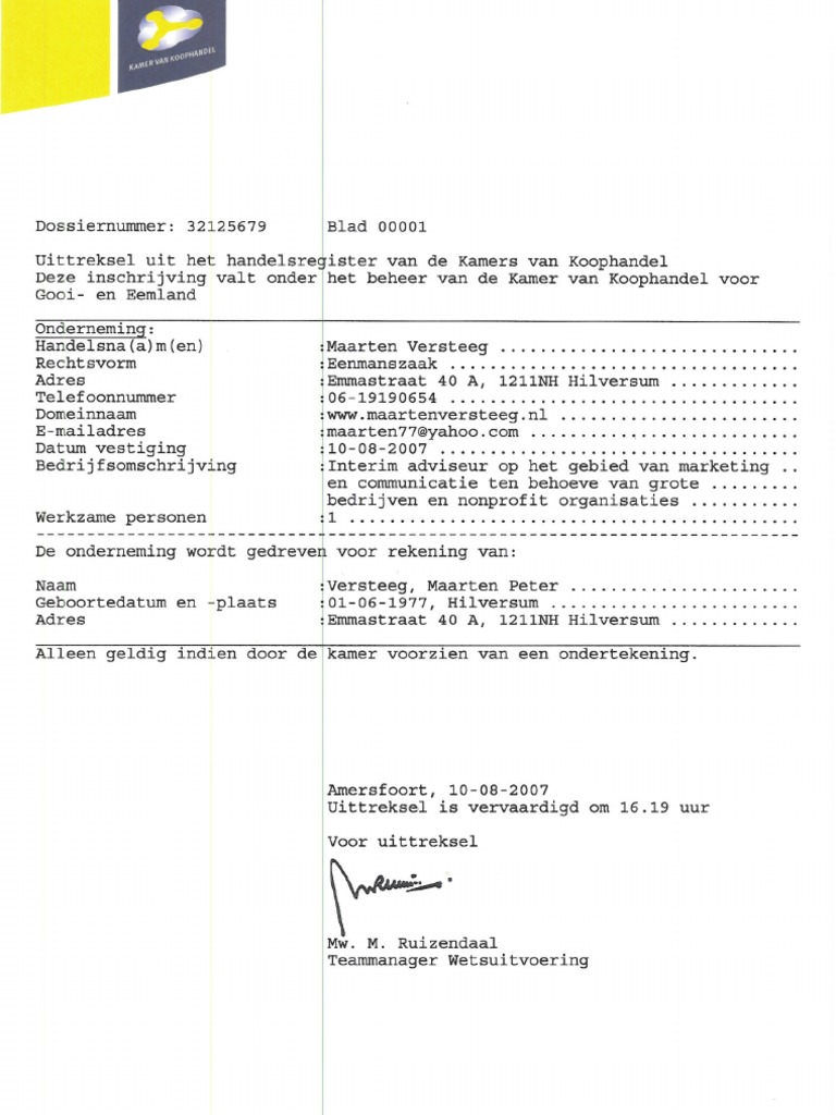 KVK Uittreksel | PDF