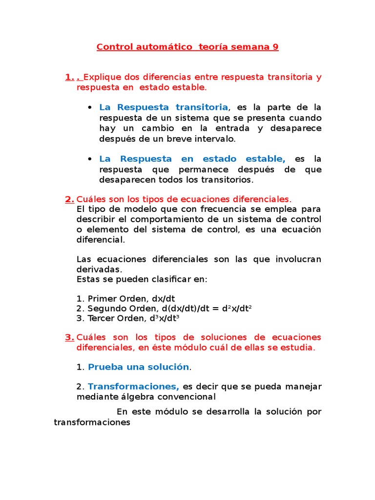 Control Automático Teoría Semana 9 | PDF | Sistema de control | Ecuaciones