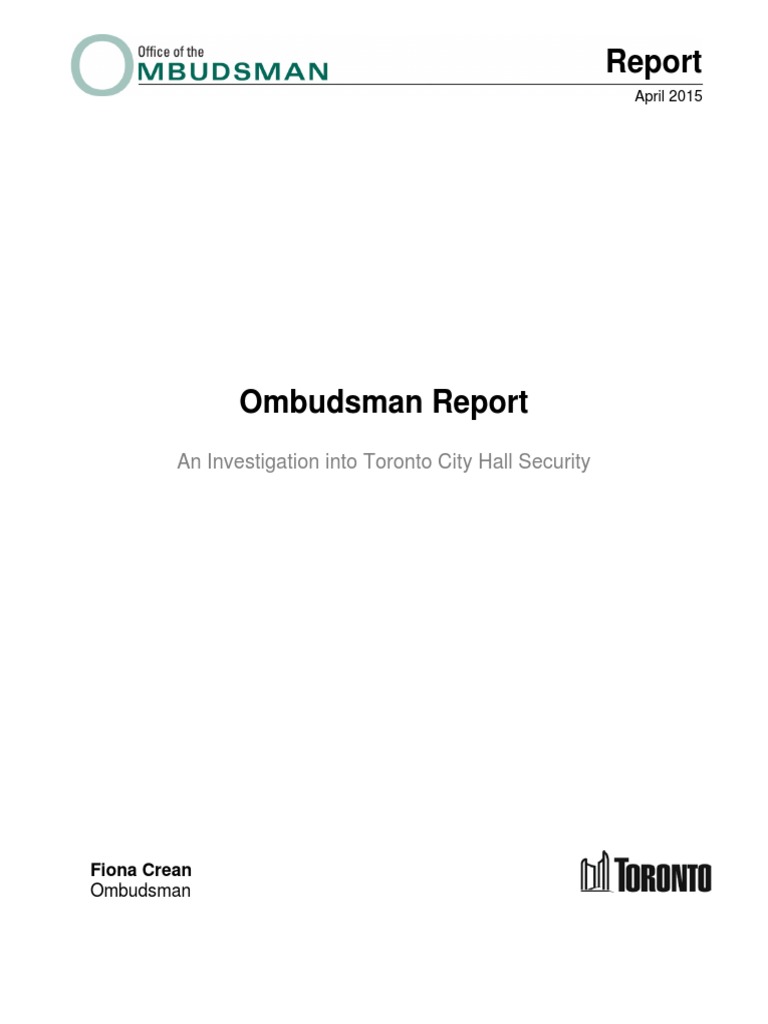 Ombudsman Report: An Investigation into Toronto City Hall Security ...