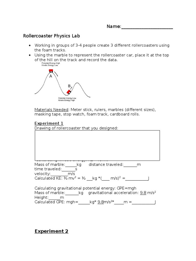 Name: - Rollercoaster Physics Lab: Experiment 2 | PDF | Science ...