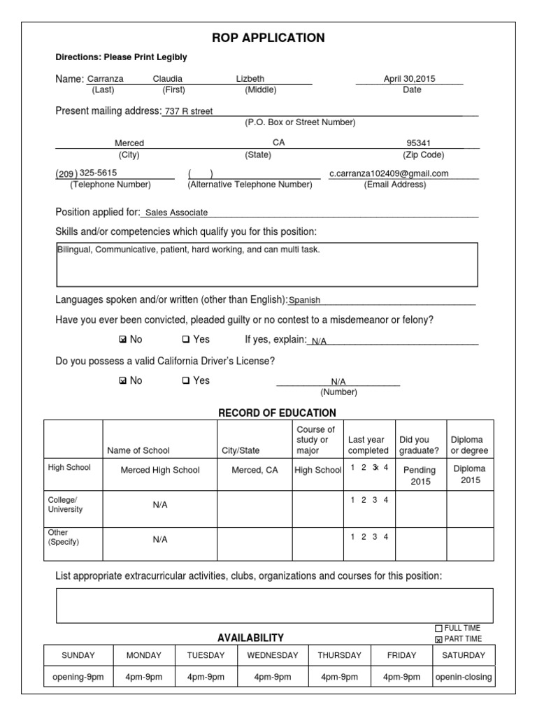 WWW Mcoe Org Deptprog Career Rop Documents Rop Job Application With ...