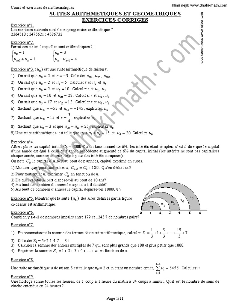 Exercices sur suites arithmétiques et géométriques | PDF | Concepts ...