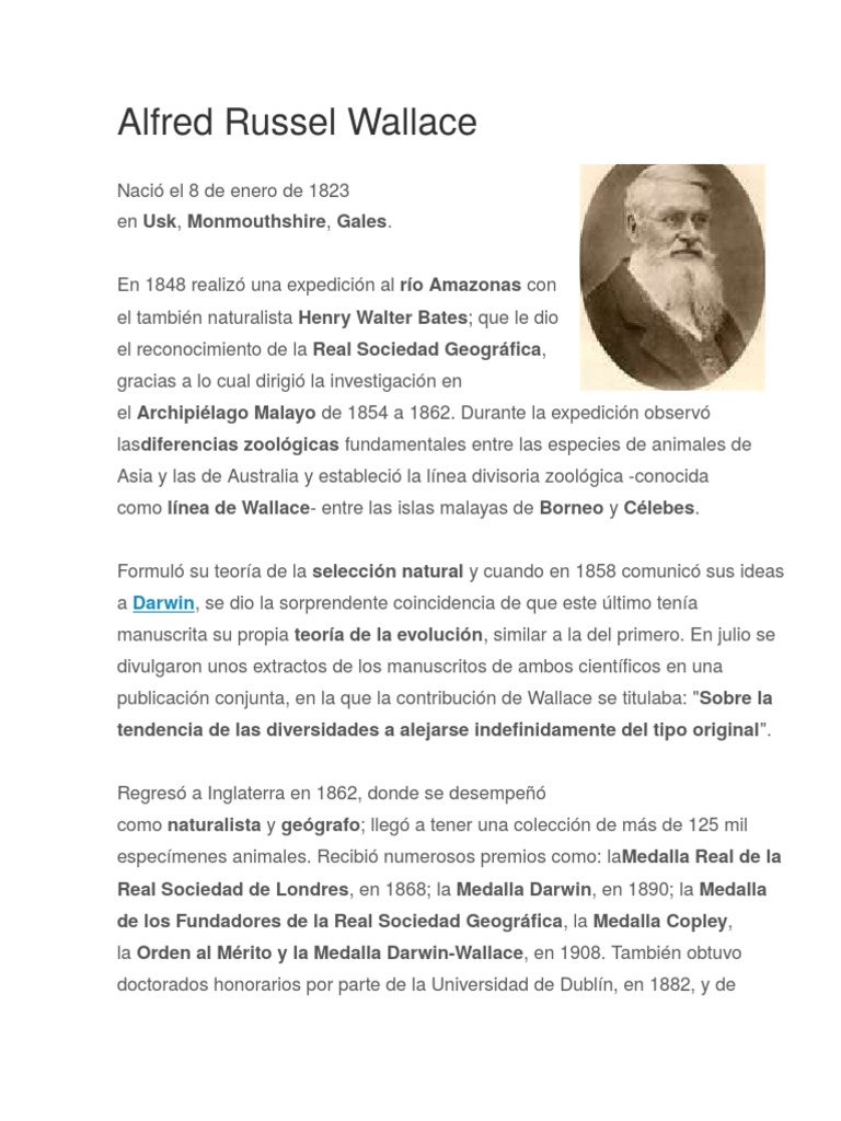 Biografía de Alfred Russel Wallace | PDF | Alfred Russel Wallace ...