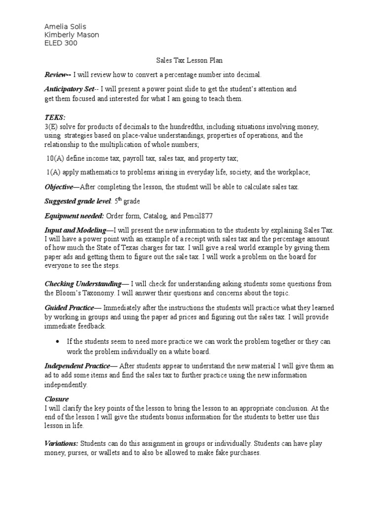 Tax Lesson Plan | PDF