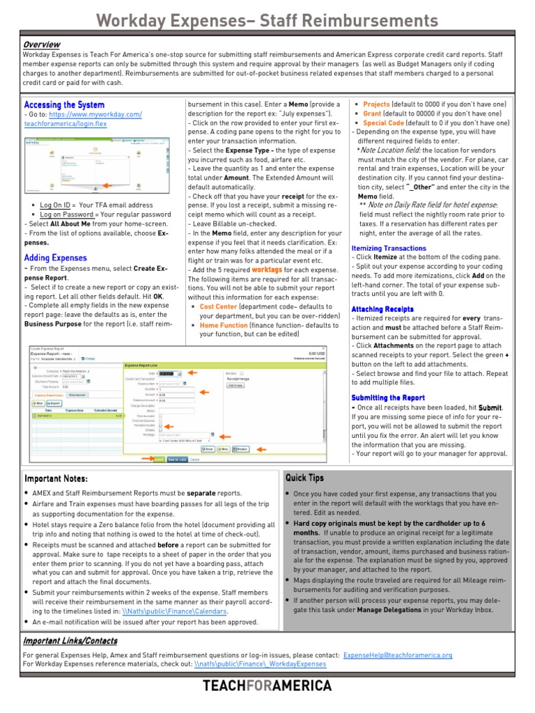 Workday Expenses Staff Reimbursement One Pager | PDF | Credit Card ...