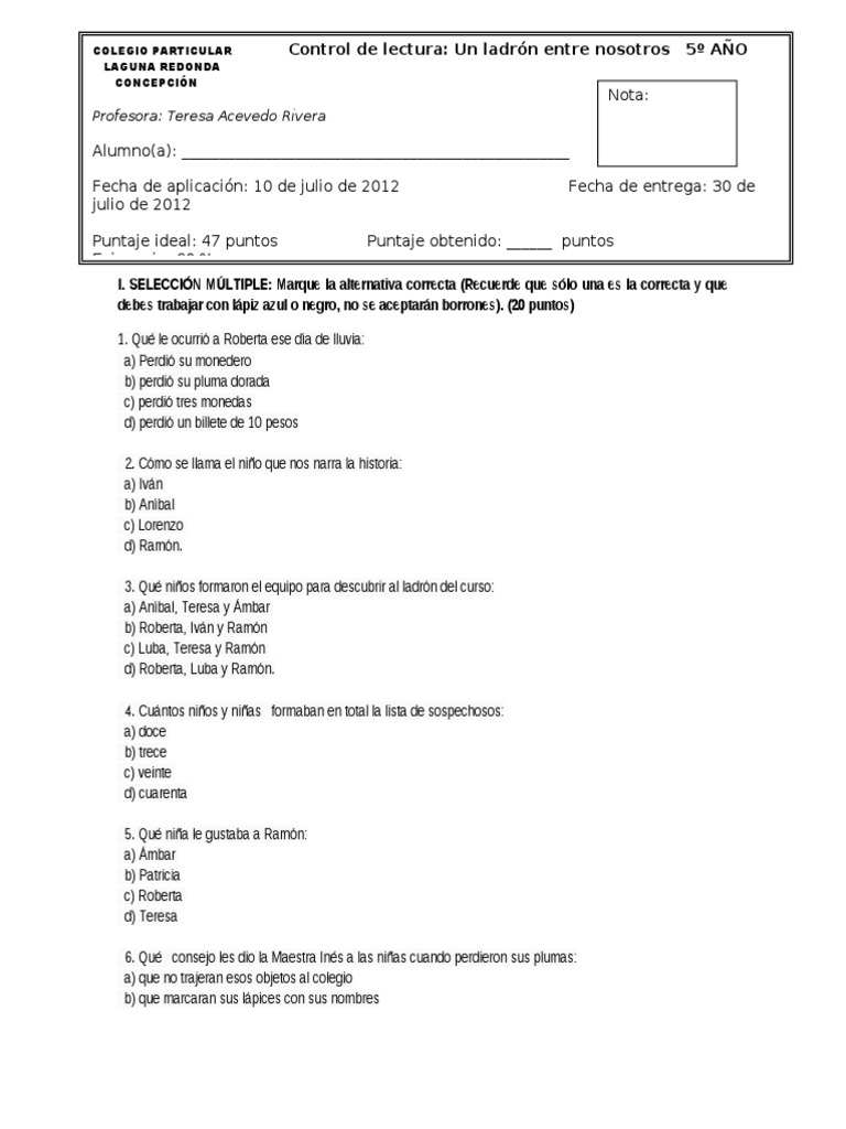 Prueba - Un Ladron Entre Nosotros PDF | PDF
