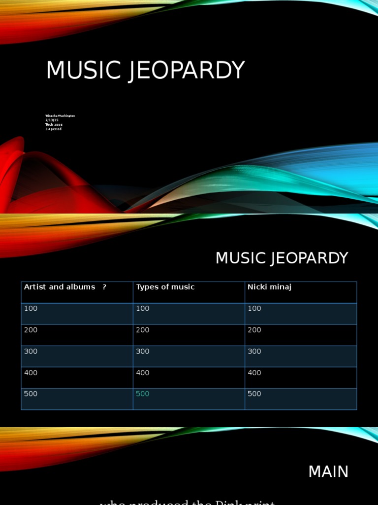 Music Jeopardy: 2/13/15 Tech Apps 3 Period | PDF | Art