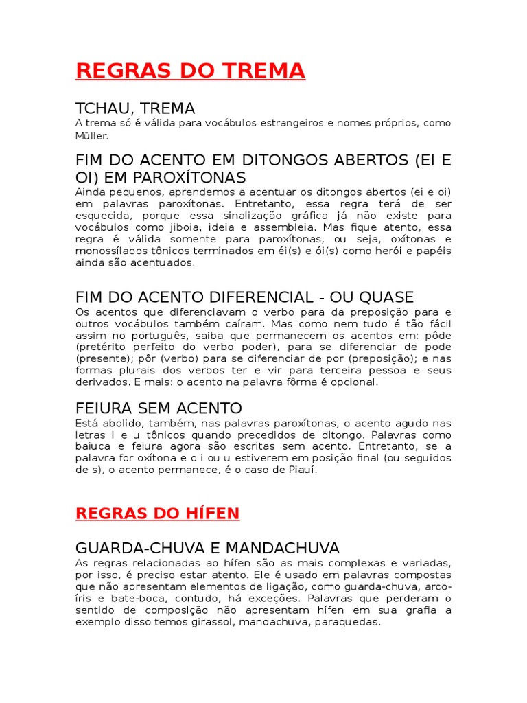 Regras Do Trema | PDF | Palavra | Estresse (Linguística)