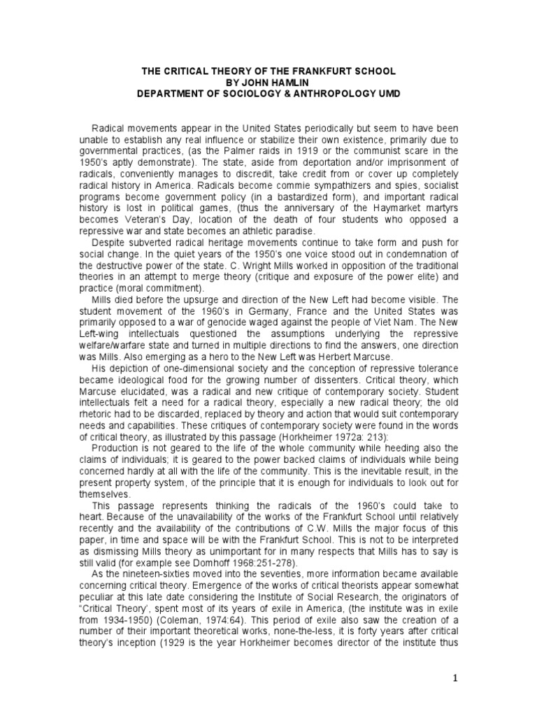 The Critical Theory of The Frankfurt School PDF | PDF | Frankfurt ...