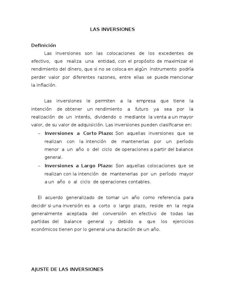 Las Inversiones - Contabilidad | PDF | Bancos | Contabilidad