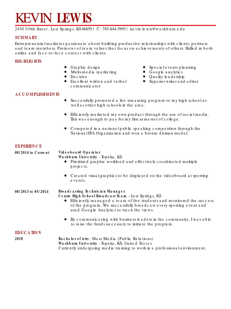 Kevin Lewis Resume | PDF | Career & Growth