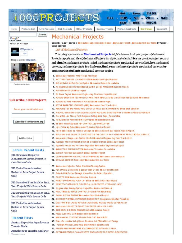 Mechanical Projects - 1000 Projects | PDF | Internal Combustion Engine ...