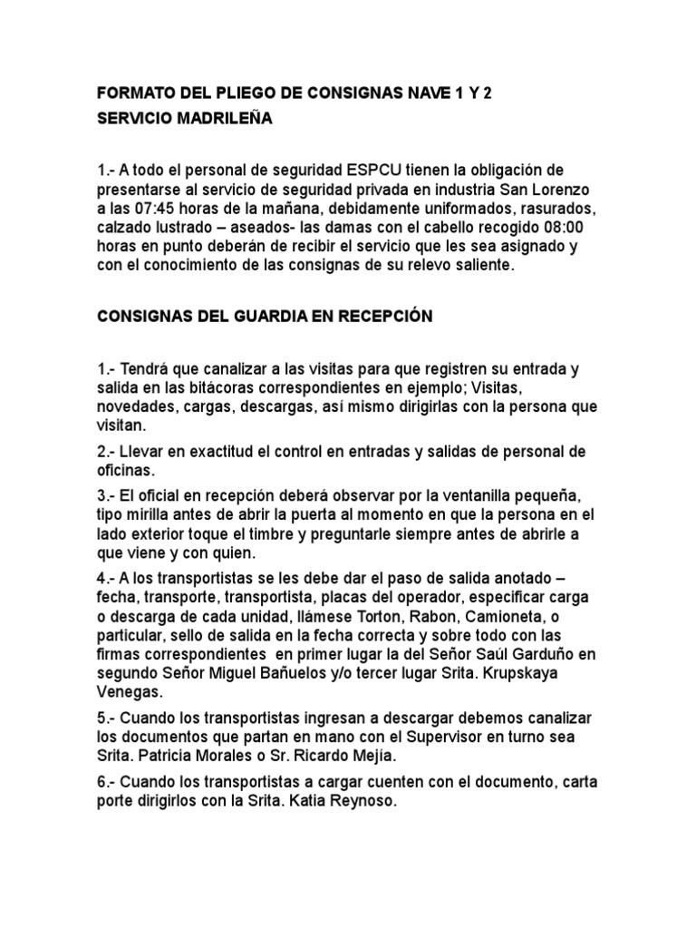 Formato Del Pliego de Consignas Nave 1 y 2 | Descargar gratis PDF ...