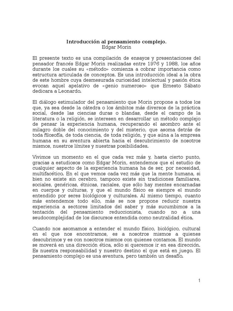 Edgar Morin - Introducción Al Pensamiento Complejo 5 | PDF