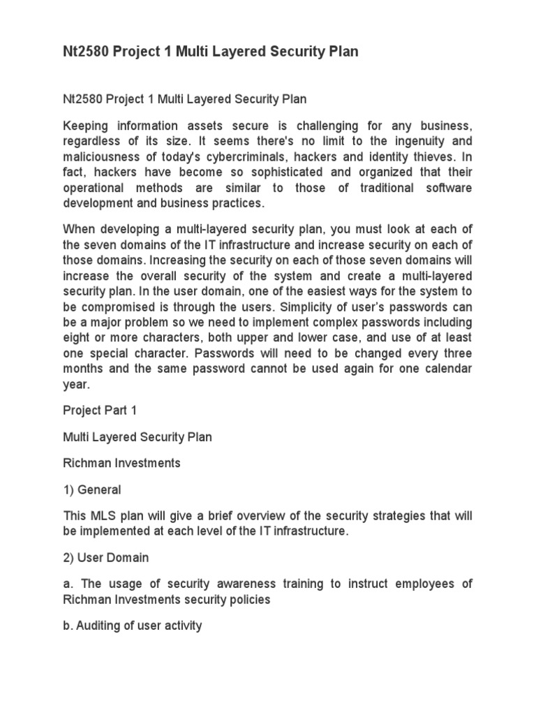 Nt2580 Project 1 Multi Layered Security Plan | PDF | Computer Security | Security