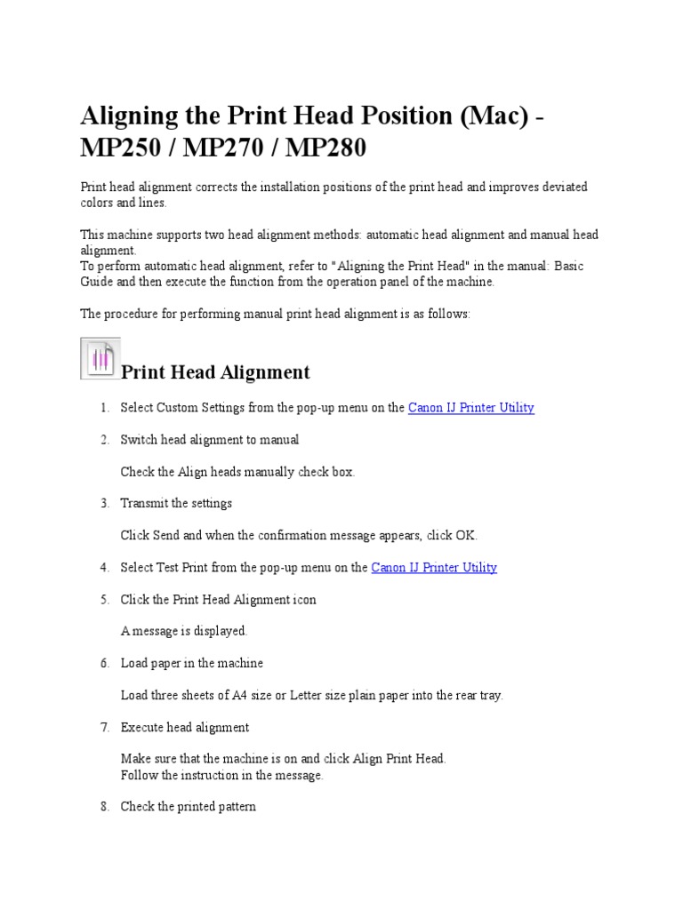 Aligning The Print Head Position (Mac) - MP250 / MP270 / MP280 | PDF | Printer (Computing ...
