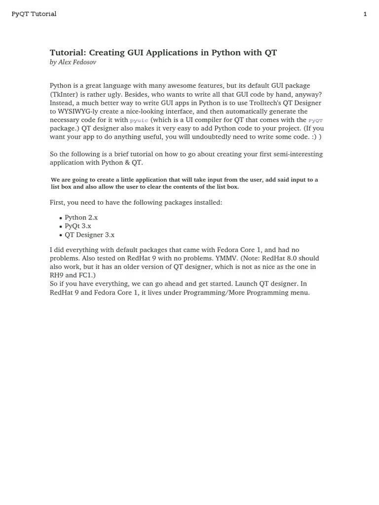 Tutorial Creating Gui Applications In Python With Qt Pdf Button Computing Python 5514