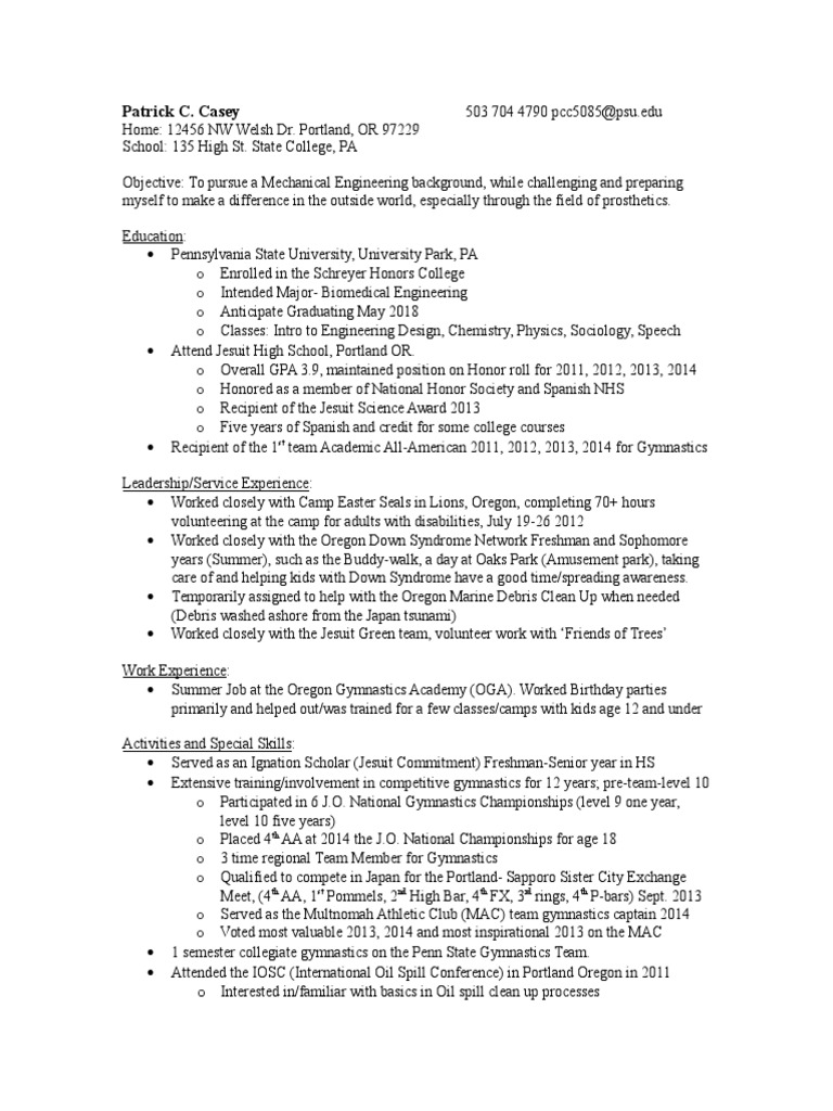 Patrick Casey's Engineering Resume | PDF | Language Arts & Discipline ...