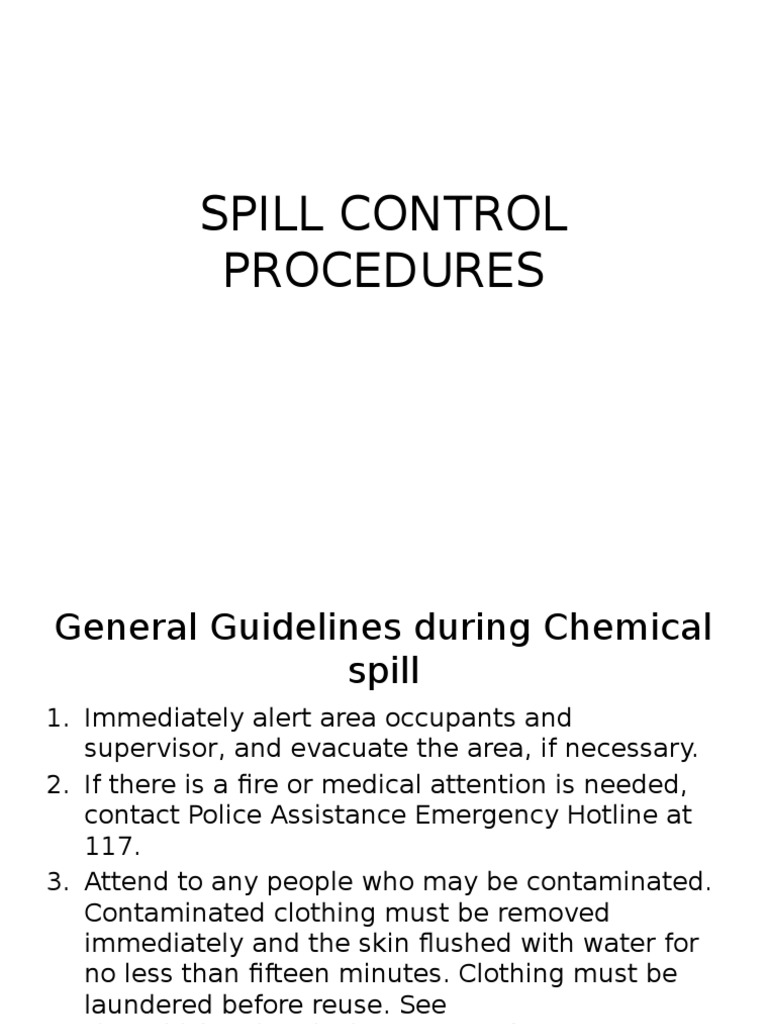 Chemical Spill Control Procedures | PDF | Personal Protective Equipment ...