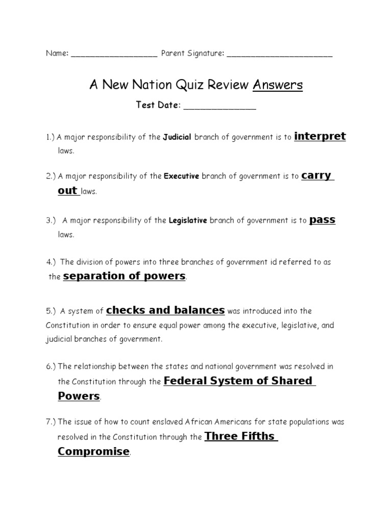 A New Nation Quiz Review Answers | PDF