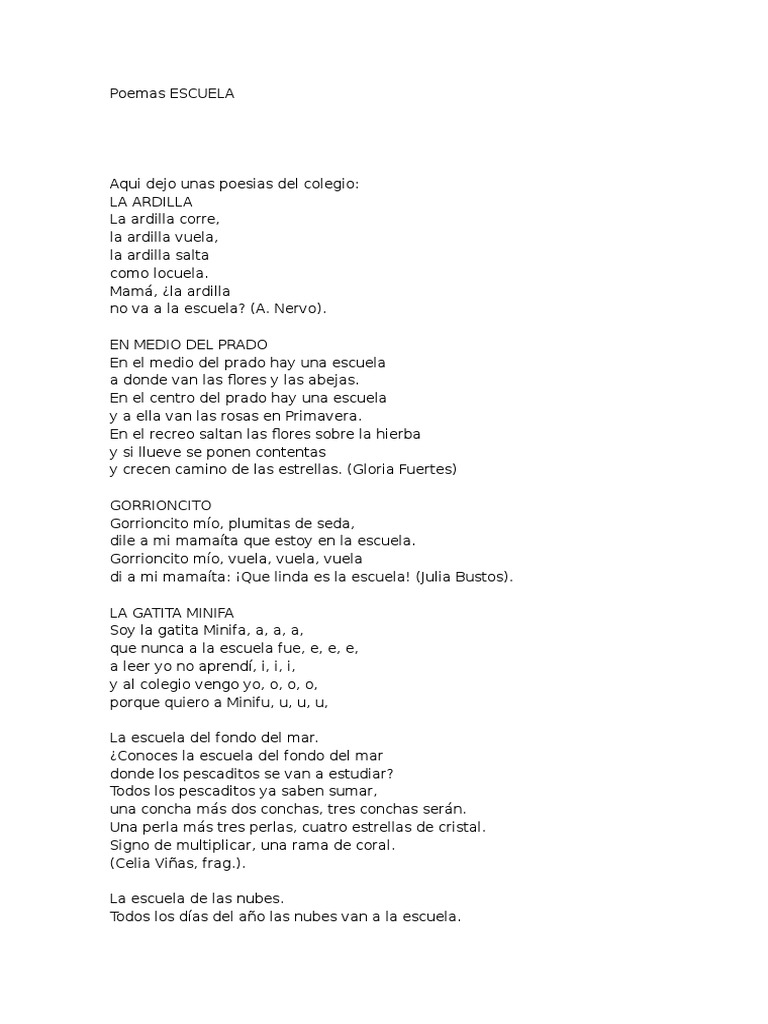 Poemas Escuela | PDF | Artes del Lenguaje y Comunicación