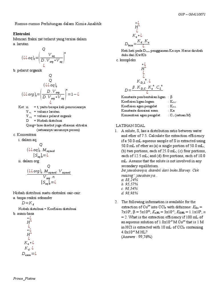 Rumus Perhitungan Kimia Analitik Biokimia | PDF