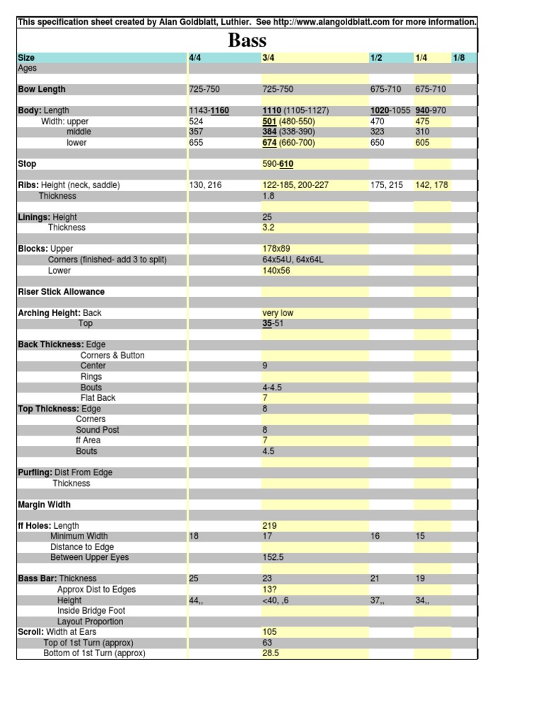 Double Bass Size Specifications Guide | PDF | Double Bass | String ...