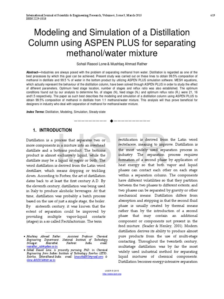 Modeling and Simulation of A Distillation Column Using ASPEN PLUS Libre ...