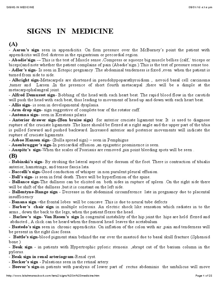 Signs in Medicine | Download Free PDF | Pulse | Atrium (Heart)