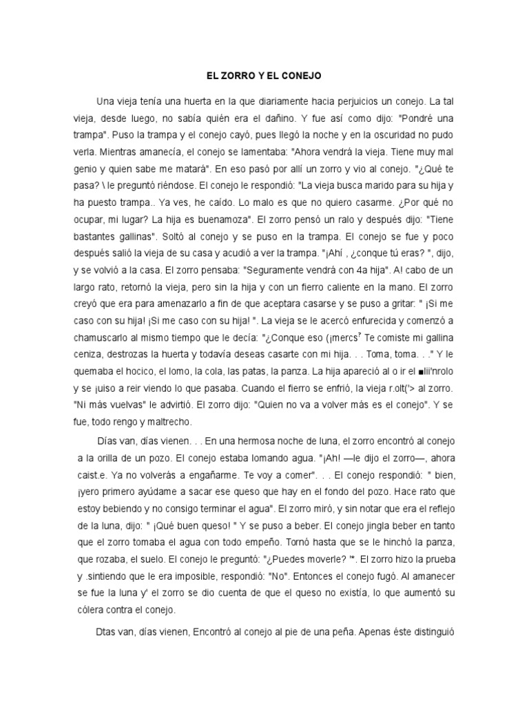 El Zorro y El Conejo Ok | PDF | Dormir | Narrativa