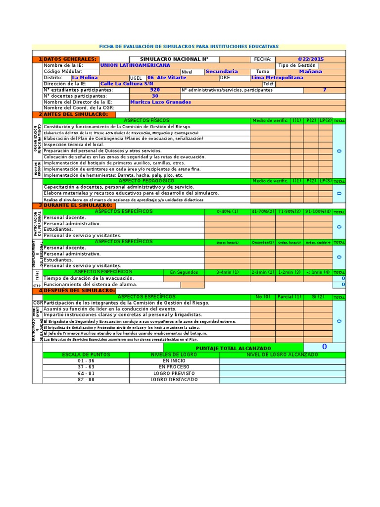 Ficha Evaluac Reporte Simulacro IE | PDF | Agitación | Bienestar
